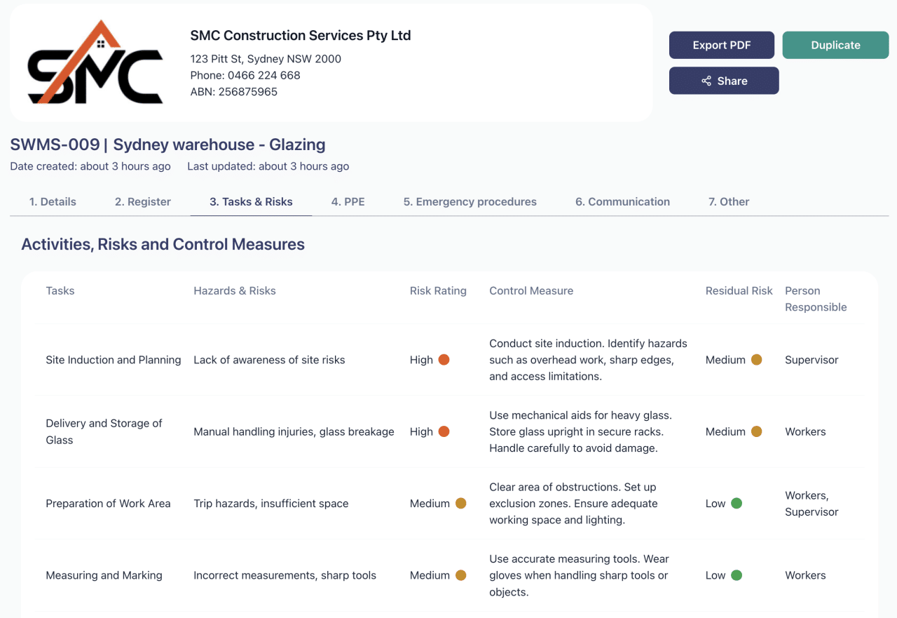 Glazing SWMS template - SafetyCheck