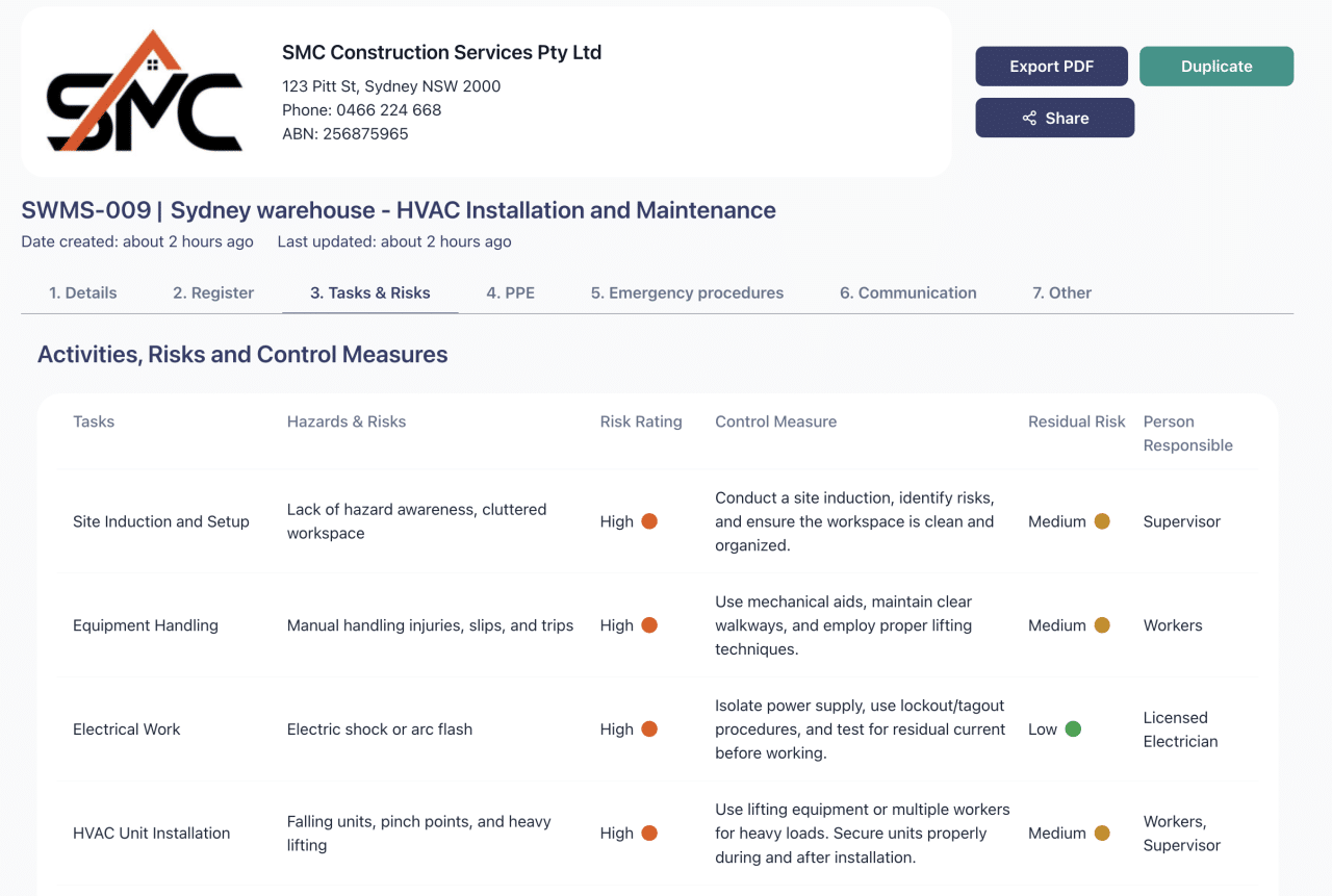 HVAC SWMS template - SafetyCheck