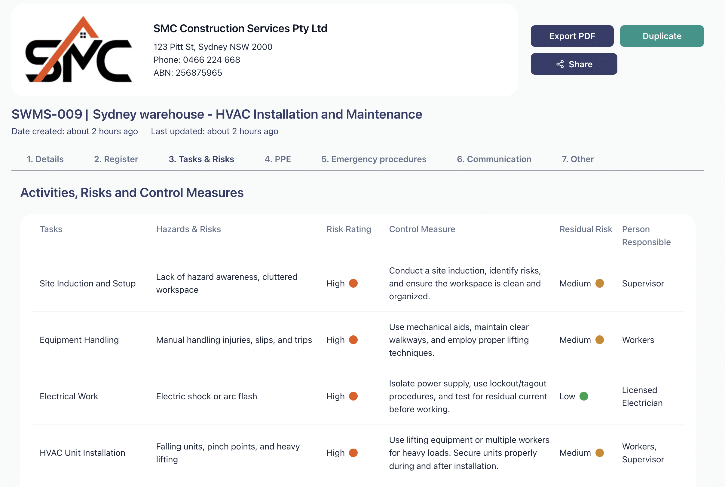HVAC SWMS template - SafetyCheck