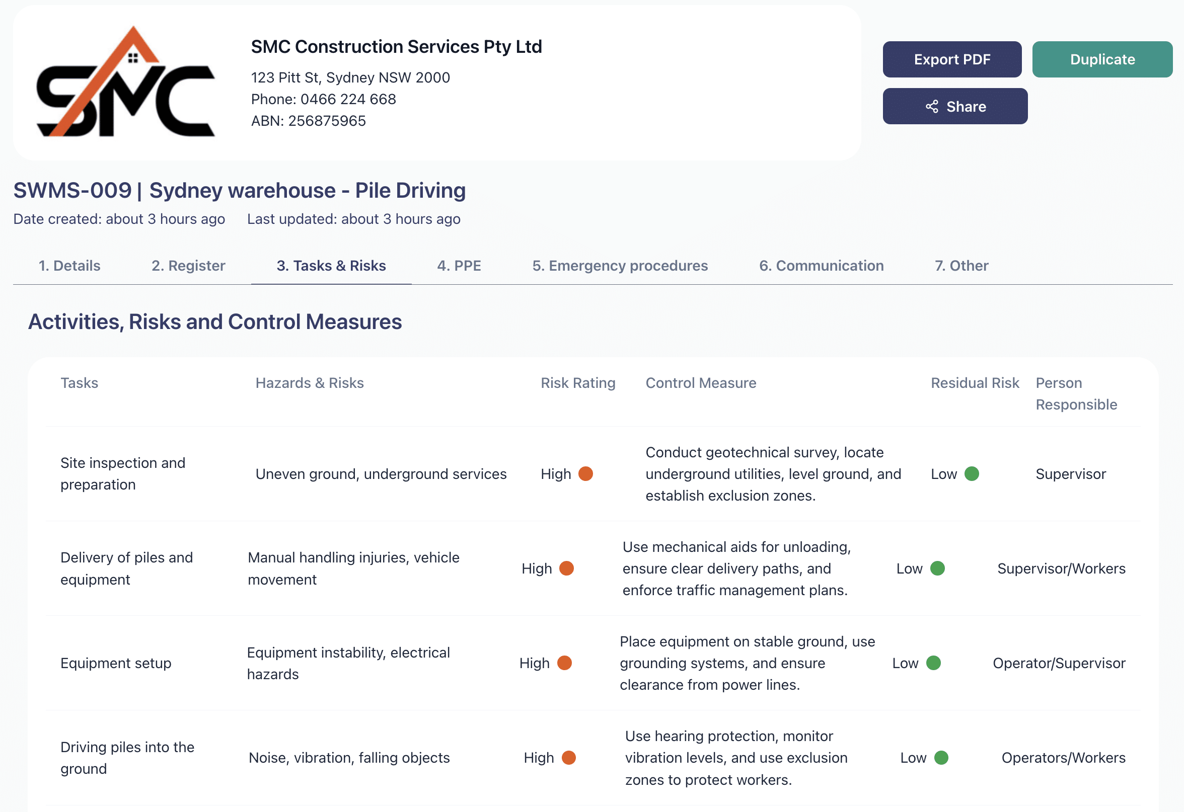 Pile Driving SWMS template - SafetyCheck