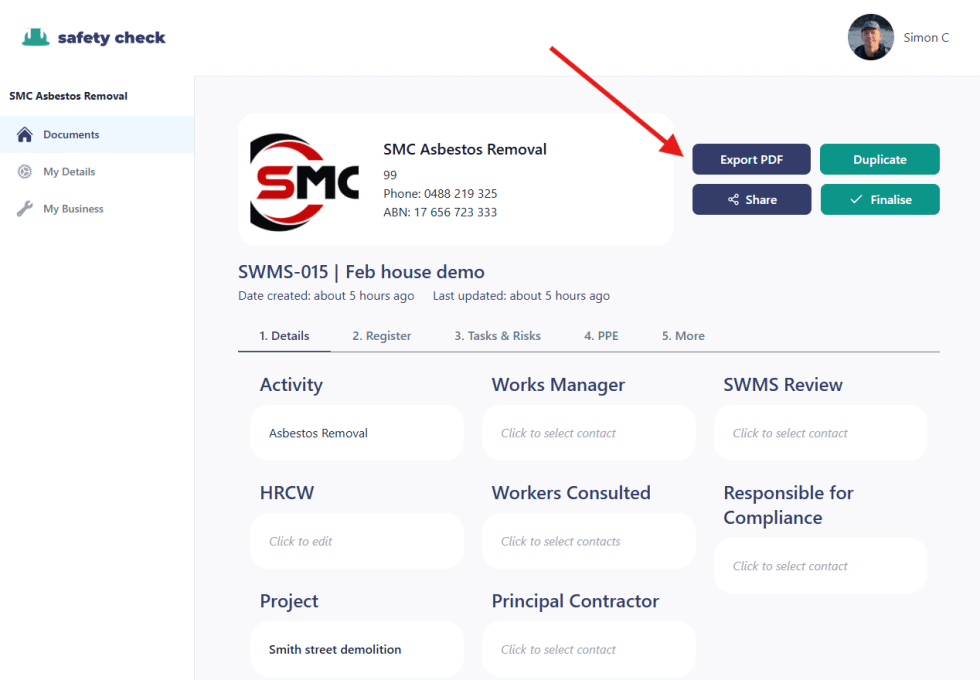 Sharing a PDF SWMS - SafetyCheck