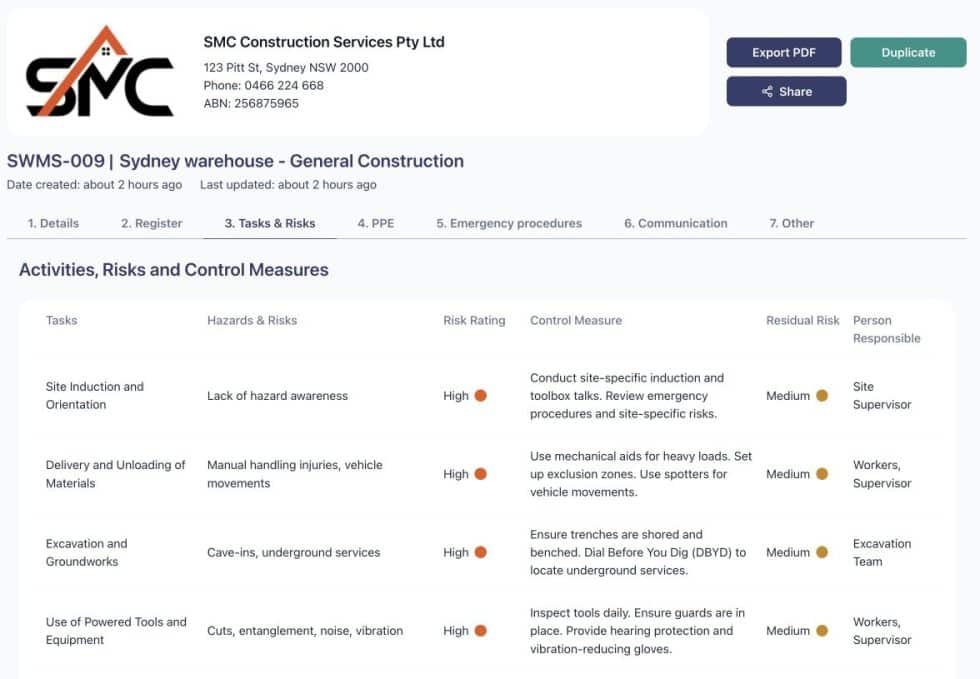 General Construction SWMS template - SafetyCheck